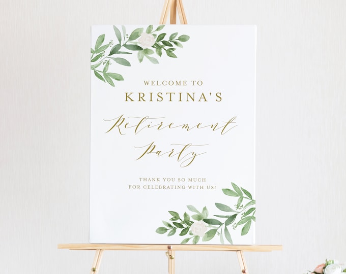 Printable Eucalytus Retirement Party Welcome Sign Template Greenery and ...