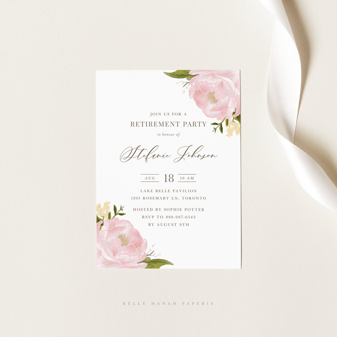 Printable Blush Floral Retirement Party Template DIY - Etsy