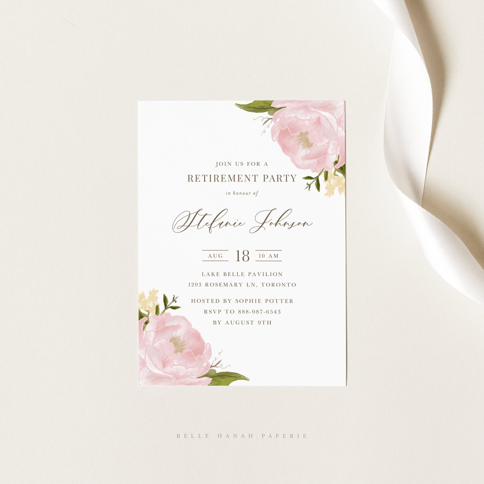 Printable Blush Floral Retirement Party Template - DIY Watercolor Blush ...