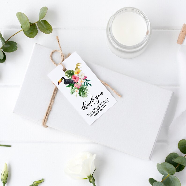 Printable Tropical Thank You Gift Tag Template - Editable Watercolor ...