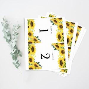 Sunflowers Table Numbers 1 to 20 - Printable Watercolor Sunflowers and ...