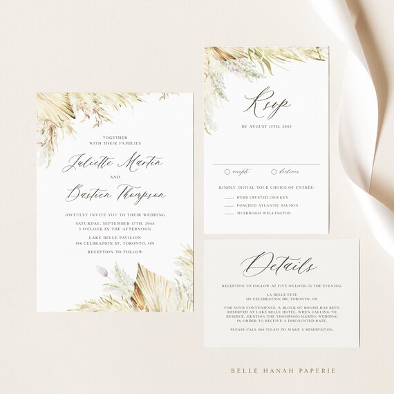 Printable Boho Wedding Invitation Set Template Watercolor | Etsy