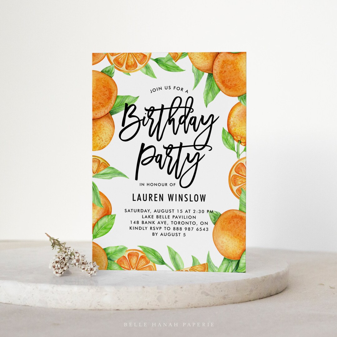 Printable Orange Birthday Party Invitation Template - DIY Watercolor ...