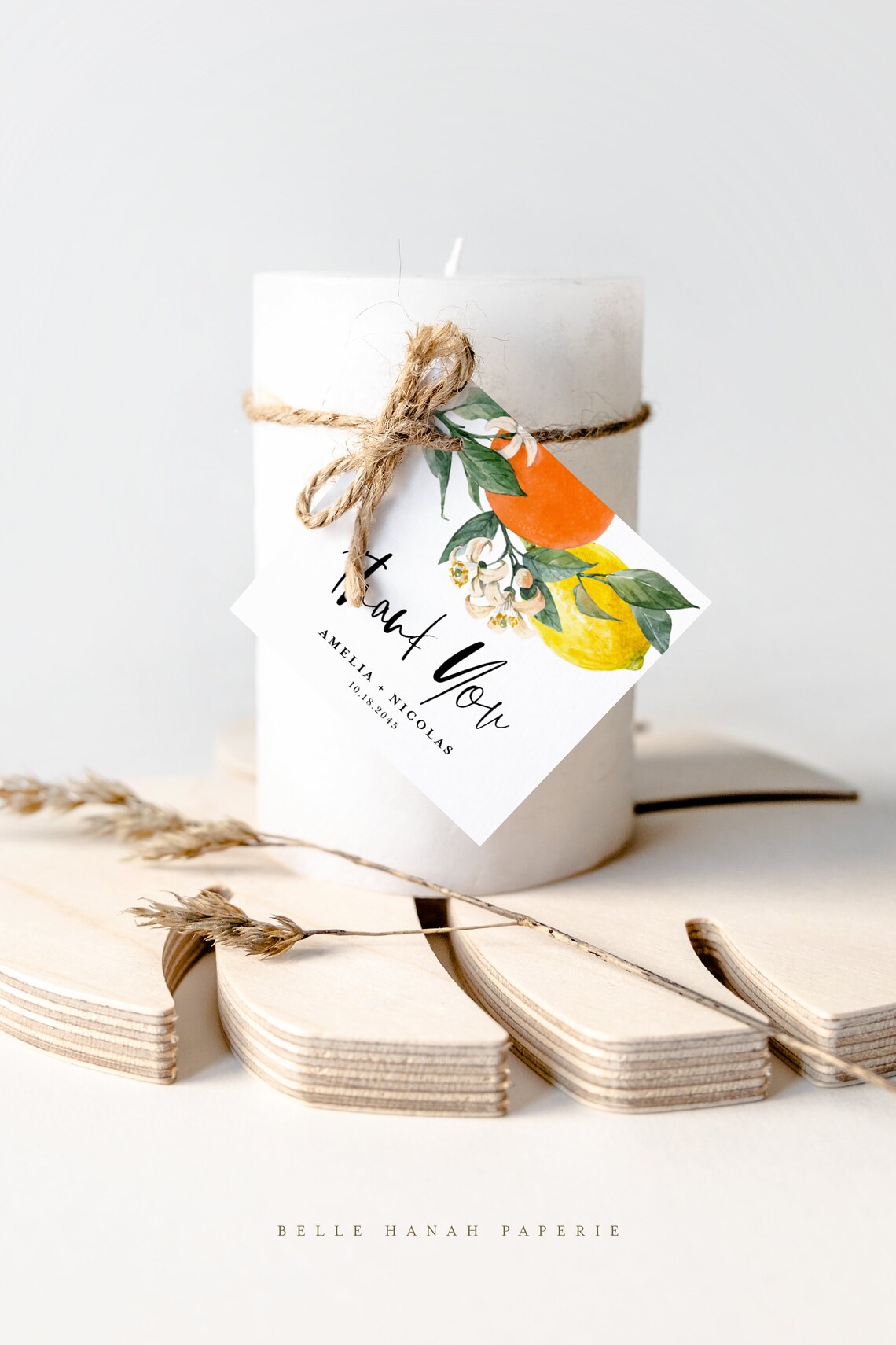 Printable Citrus Thank You Tag Template - DIY 2x2 Watercolor Lemon ...