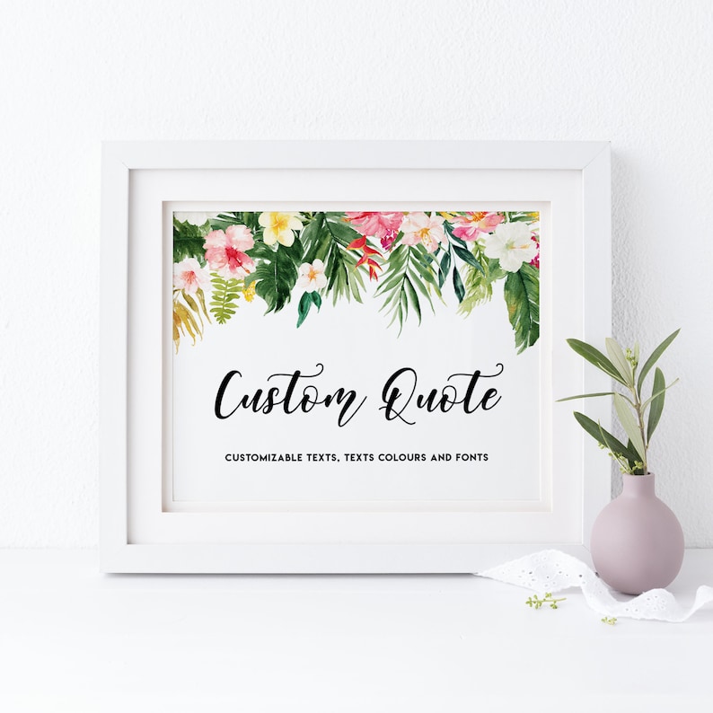 Custom Tropical Wedding Sign Template - Watercolor Flowers and Greenery ...