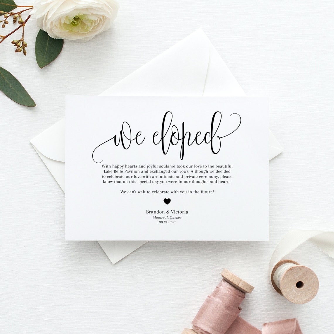 Script Elopement Announcement Postcard Template Printable We | Etsy