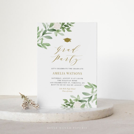 Printable Greenery Graduation Party Invitation Template DIY - Etsy