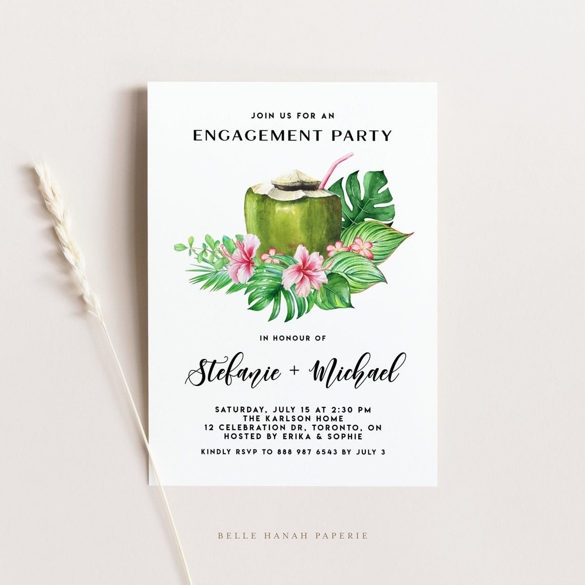 Printable Aloha Engagement Party Invitation Template - Watercolor ...