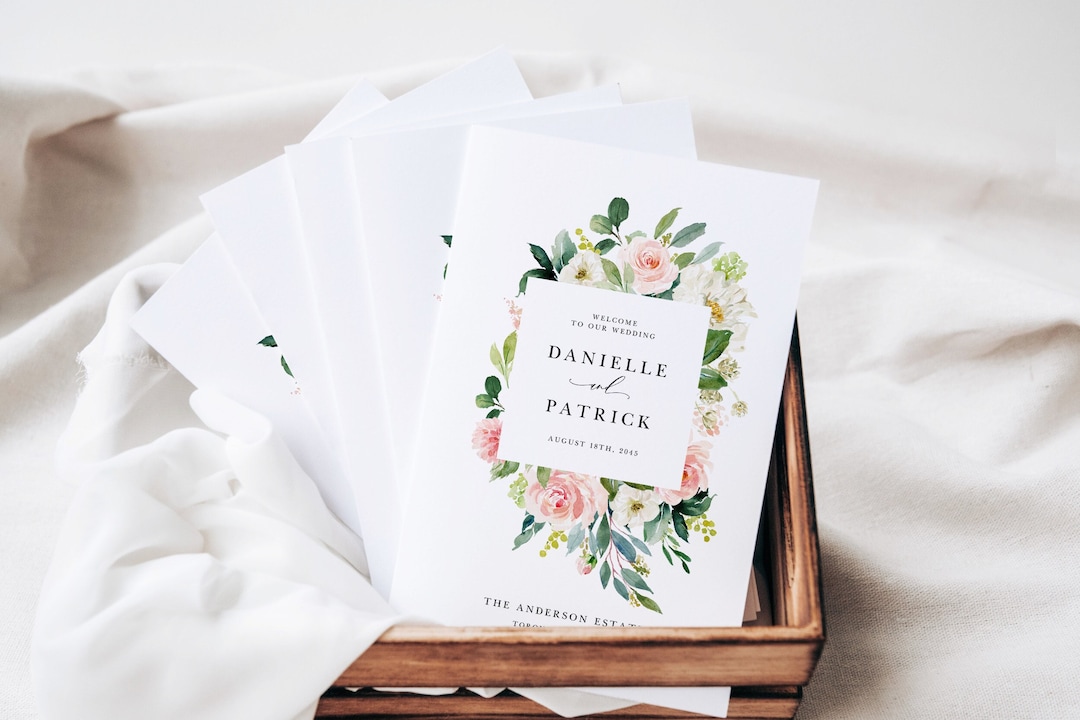 Printable Spring Flowers Wedding Program Booklet Template - Watercolor ...