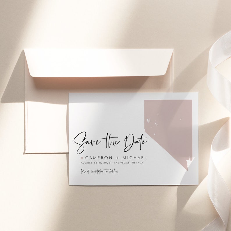 Printable Blush Pink Nevada Map Save the Date Announcement | Etsy