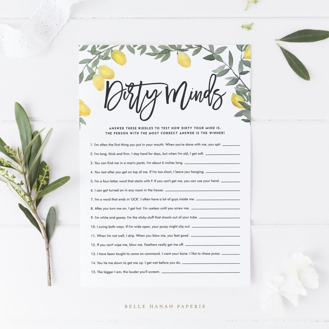 Printable Boho Lemon Dirty Minds Game, Lemon Bridal Shower Game Card ...