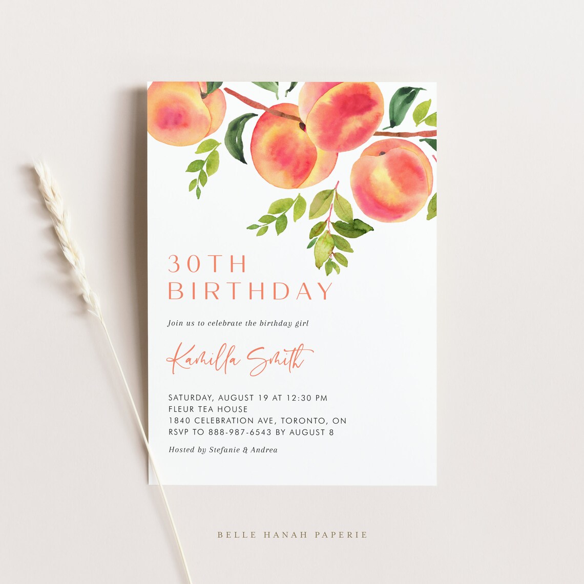 Printable Peaches Birthday Party Invitation Template - DIY Watercolor ...