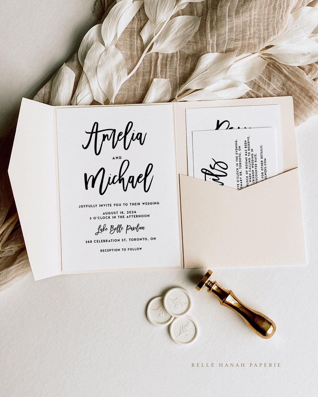 Printable Modern Calligraphy Wedding Invitation Set Templates - Amelia ...