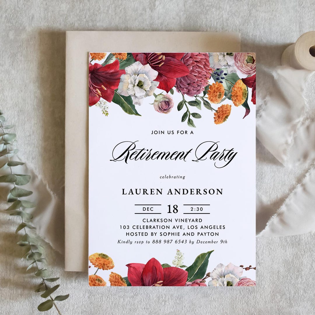 Printable Winter Retirement Party Invitation Template, DIY Watercolor ...