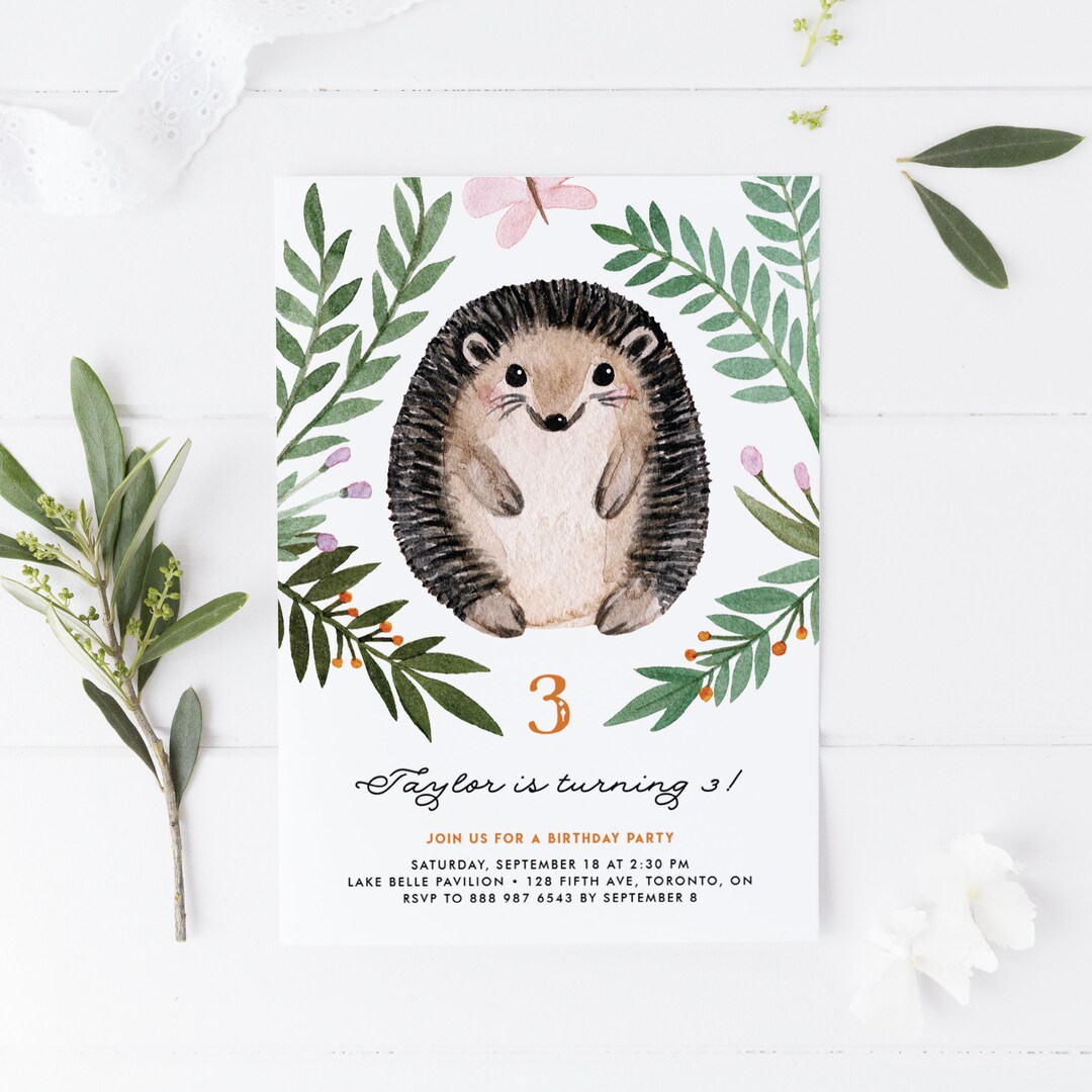 Printable Hedgehog Kids Birthday Party Invitation Template - DIY Cute ...