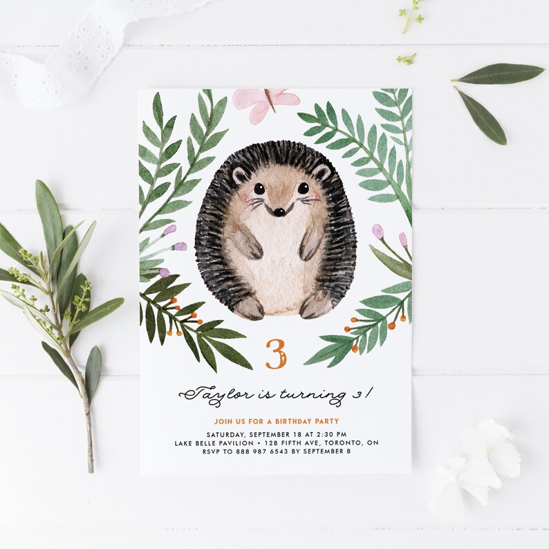 Printable Hedgehog Kids Birthday Party Invitation Template - Etsy