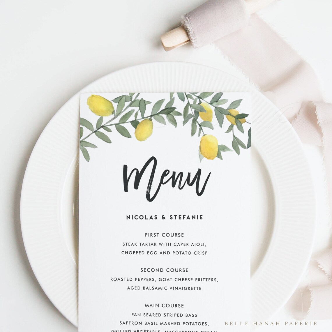 Printable Boho Lemon Menu Card Template - DIY 4x9 Rustic Watercolor ...