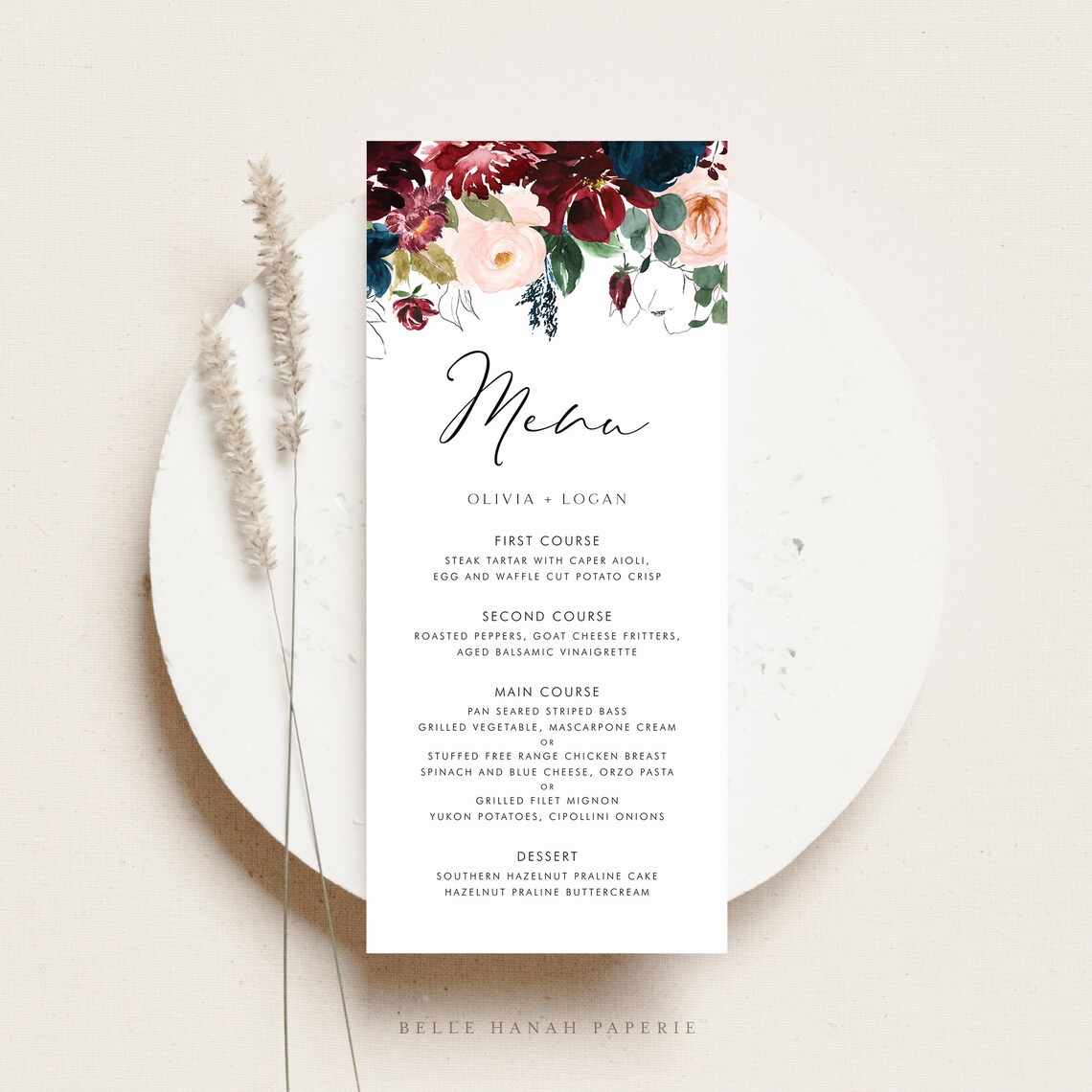 Printable Rustic Flowers Menu Card Template DIY Boho Dark - Etsy