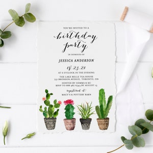Editable Cactus Birthday Party Invitation Template Boho Watercolor ...