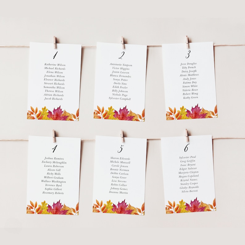 Rustic Fall Wedding Seating Cards Template Printable 4x6 and - Etsy