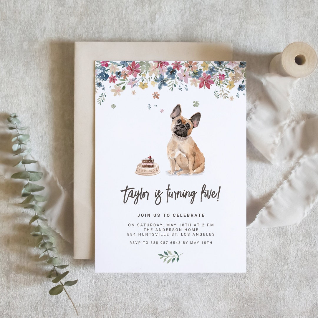 Printable French Bulldog Dog Birthday Invitation Template - DIY ...