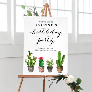 Editable Cactus Birthday Party Welcome Sign Template Boho Watercolor ...