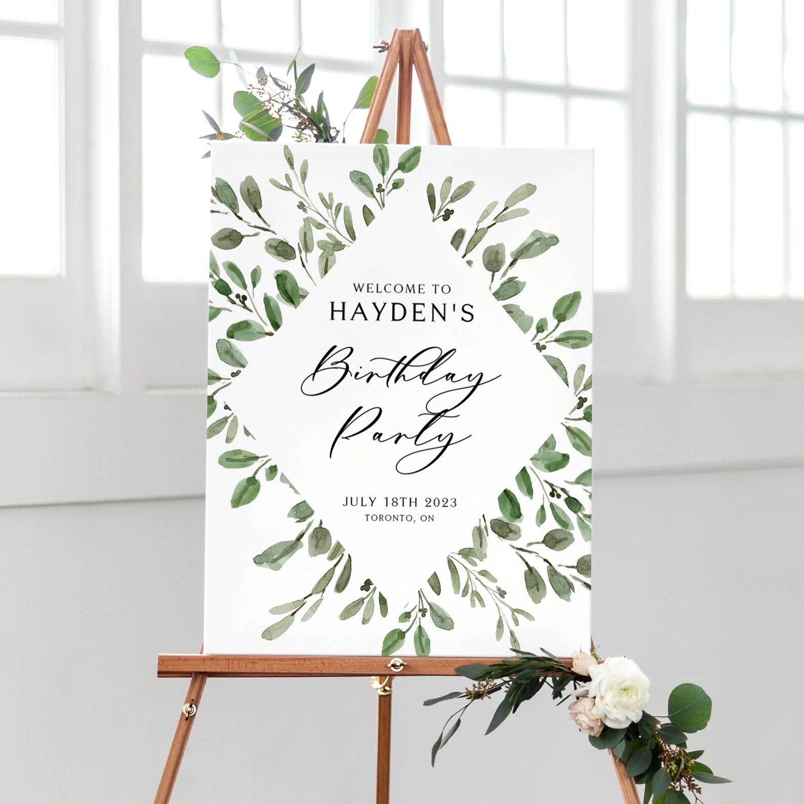 Editable Greenery Birthday Welcome Sign Template 18x24 - Etsy