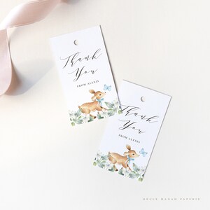 Printable Baby Deer Birthday Thank You Tag Template - Watercolor Deer ...