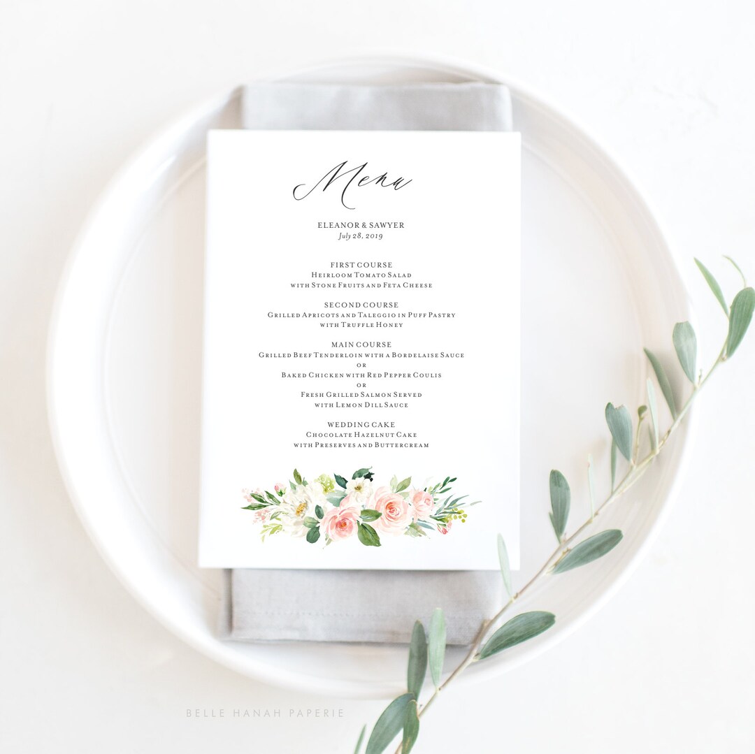 INSTANT DOWNLOAD Floral Menu Card Template Romantic - Etsy