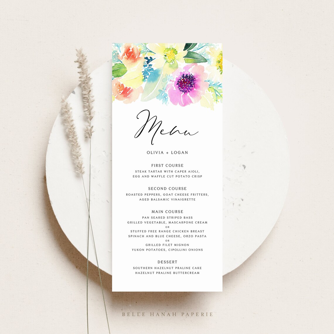 Printable Spring Flowers Menu Card Template DIY Pastel - Etsy
