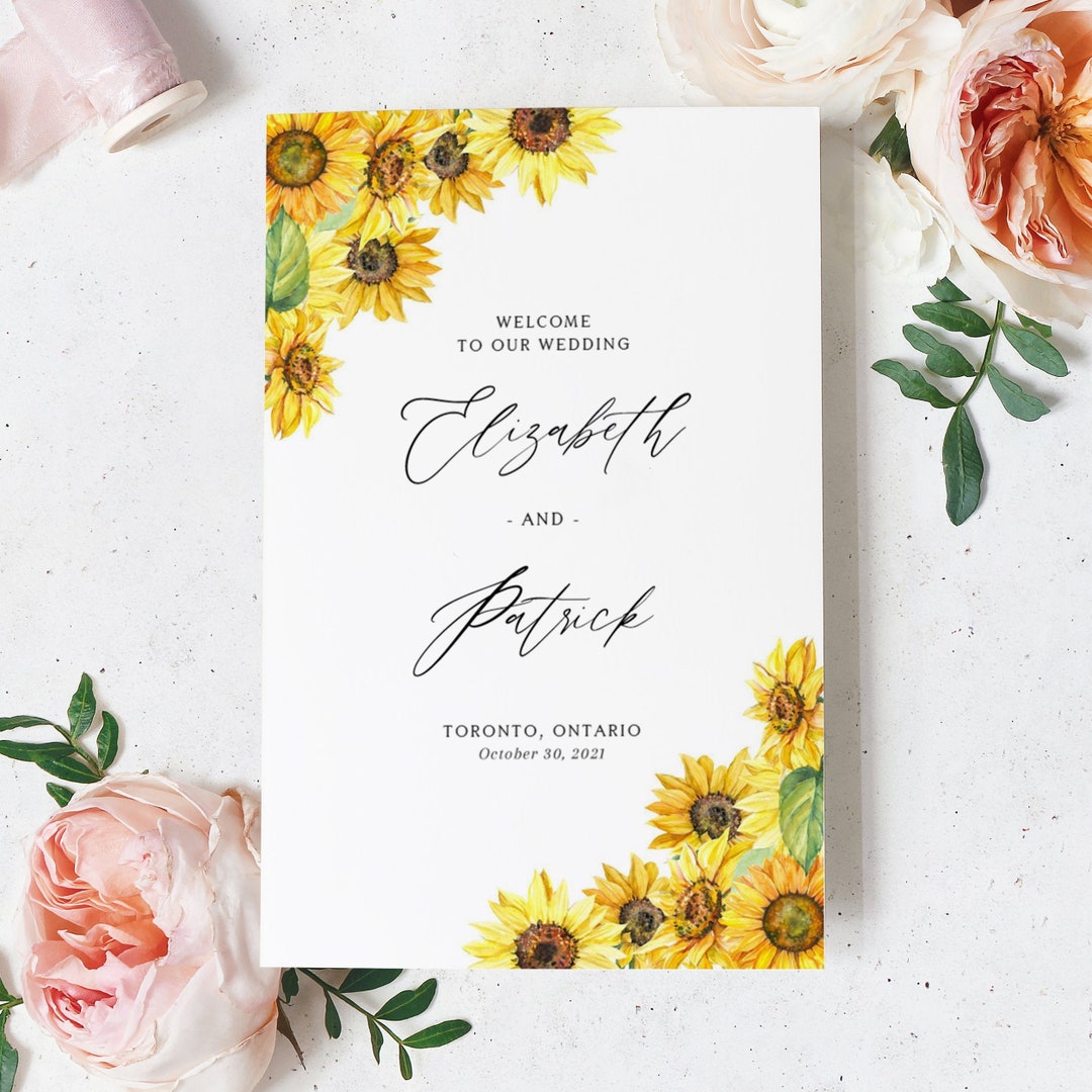 Printable Sunflowers Wedding Program Booklet Template - Rustic ...