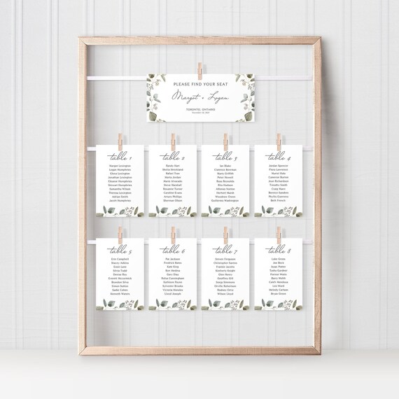 Eucalyptus Hanging Table Number Card Template Printable | Etsy