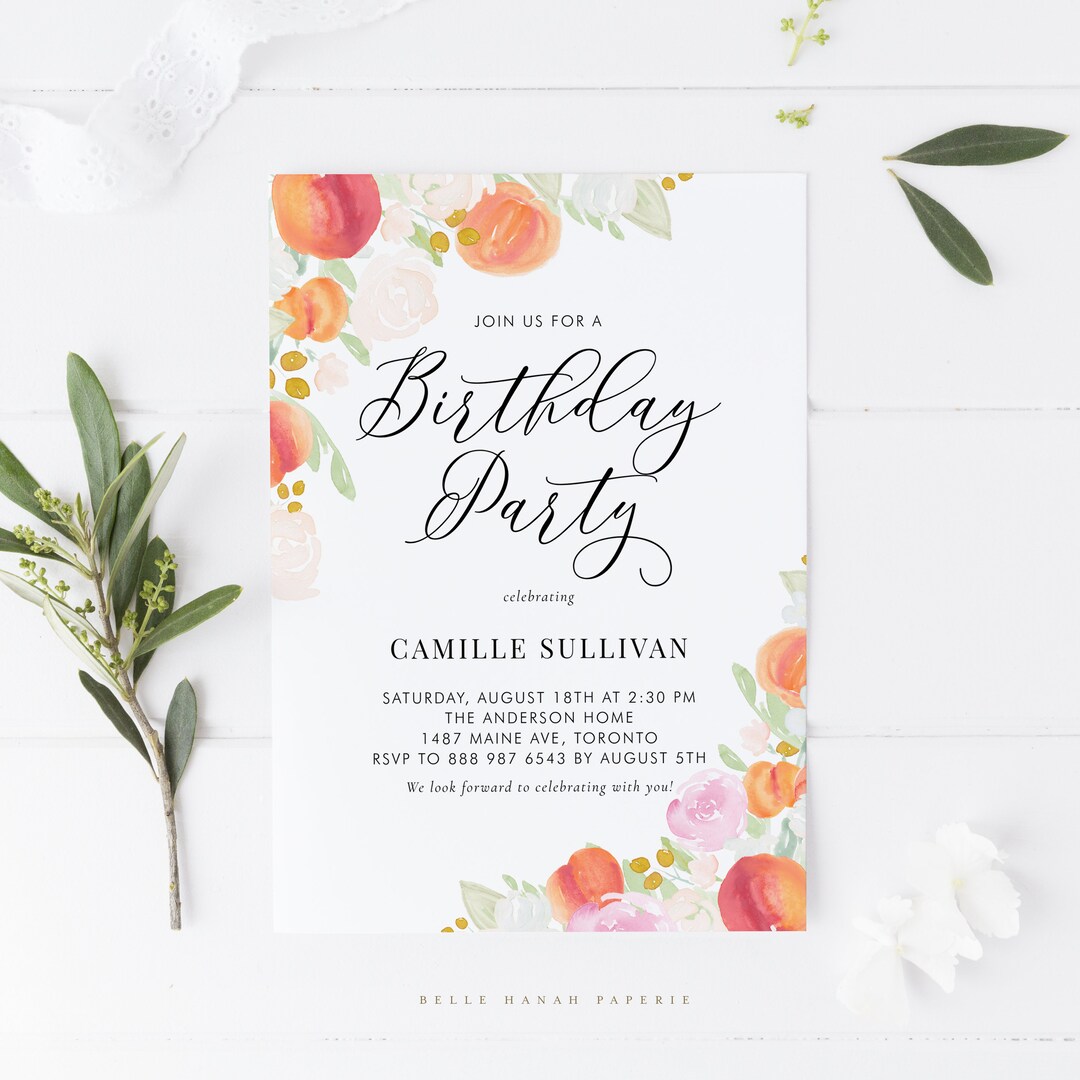Printable Peaches and Cream Birthday Party Invitation Template - DIY ...