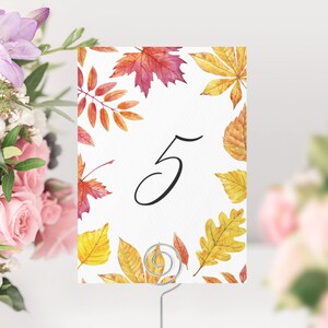 Rustic Fall Table Numbers 1 to 20 - Printable Watercolor Falling Leaves ...