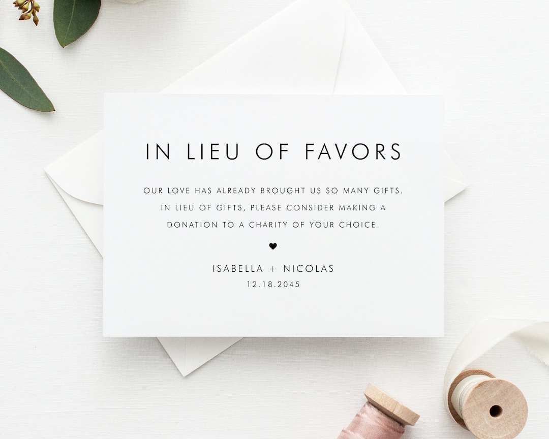 Printable in Lieu of Favors Card Template - 3.5x5 Minimalist in Lieu of ...
