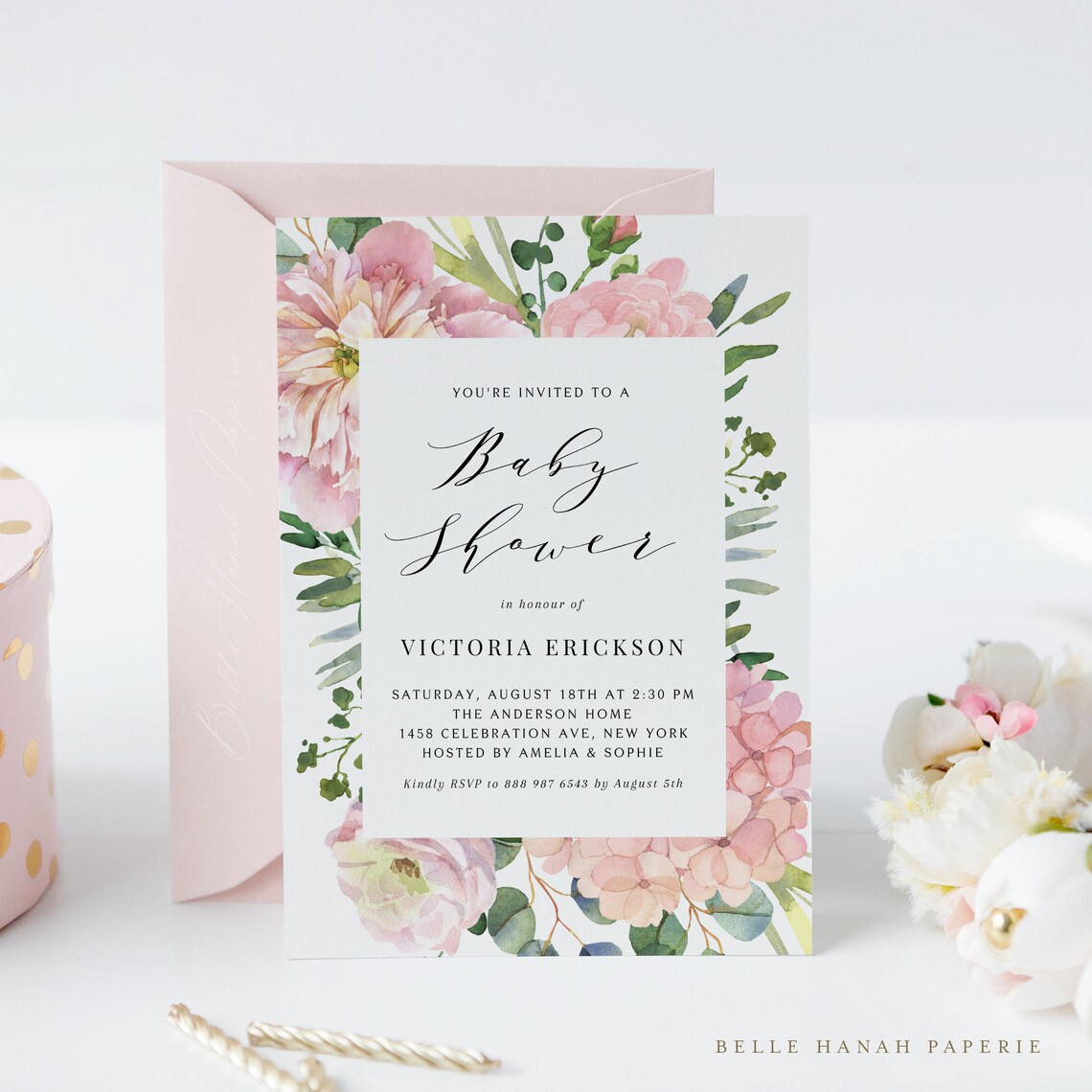 Printable Blush Floral Baby Shower Invitation Template - Etsy