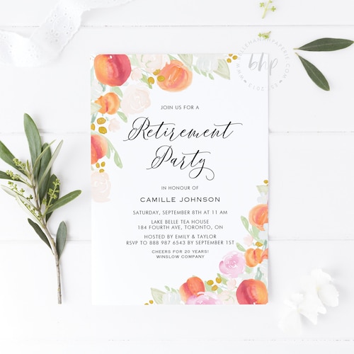 Printable Floral Retirement Party Invitation Template DIY - Etsy