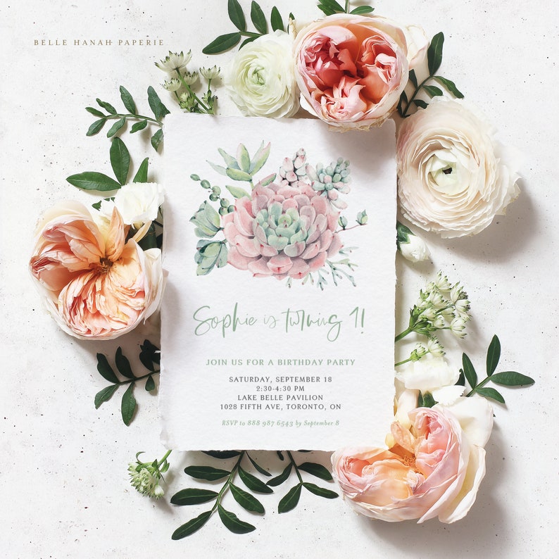 Printable Succulents Birthday Invitation Template Watercolor - Etsy