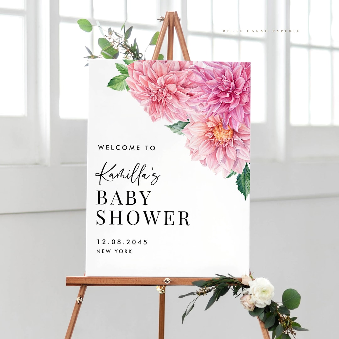 Printable Dahlia Baby Shower Welcome Sign Template - 18x24 Watercolor ...