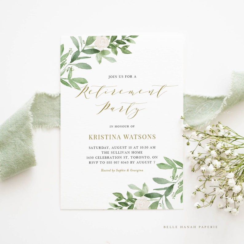 Printable Greenery Retirement Party Invitation Template - Etsy