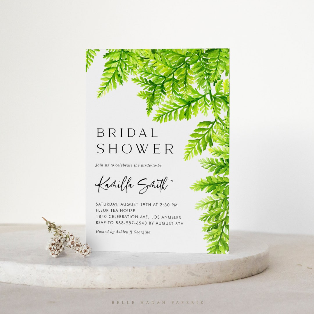 Printable Fern Bridal Shower Invitation Template - DIY Watercolor Ferns ...