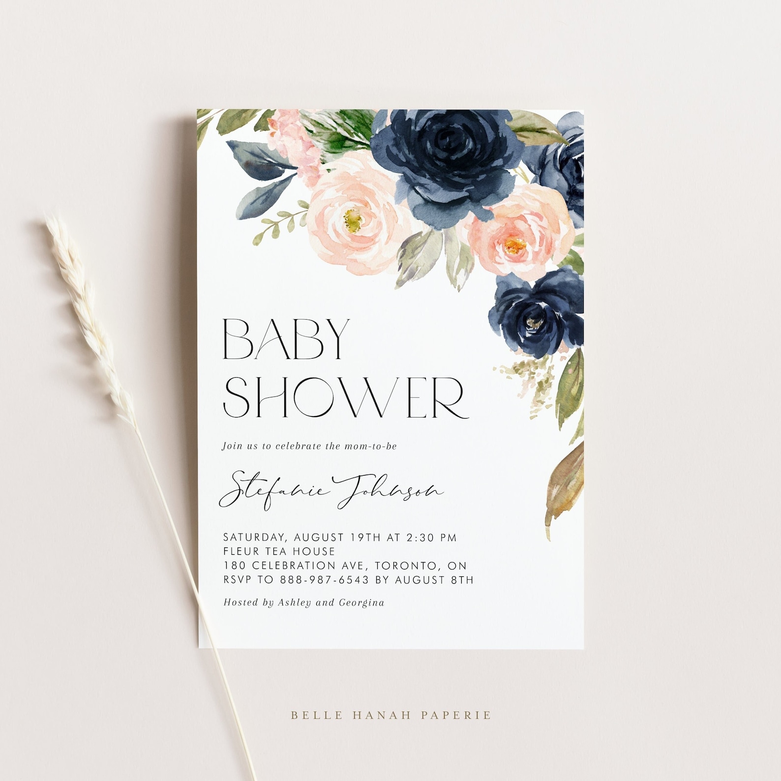 Printable Floral Baby Shower Invitation Template - DIY Blush Pink and ...