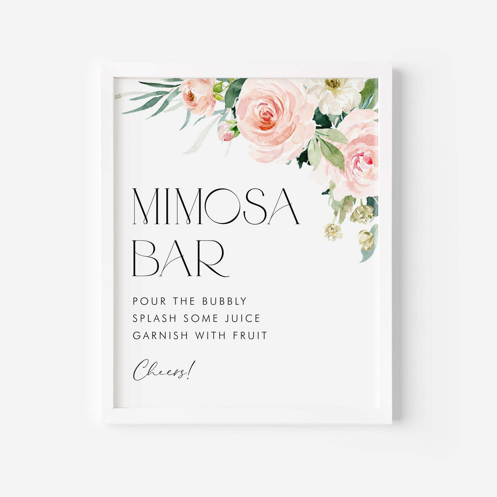 Printable Pretty Mimosa Bar Sign | Watercolor Floral Mimosa Bar Sign ...