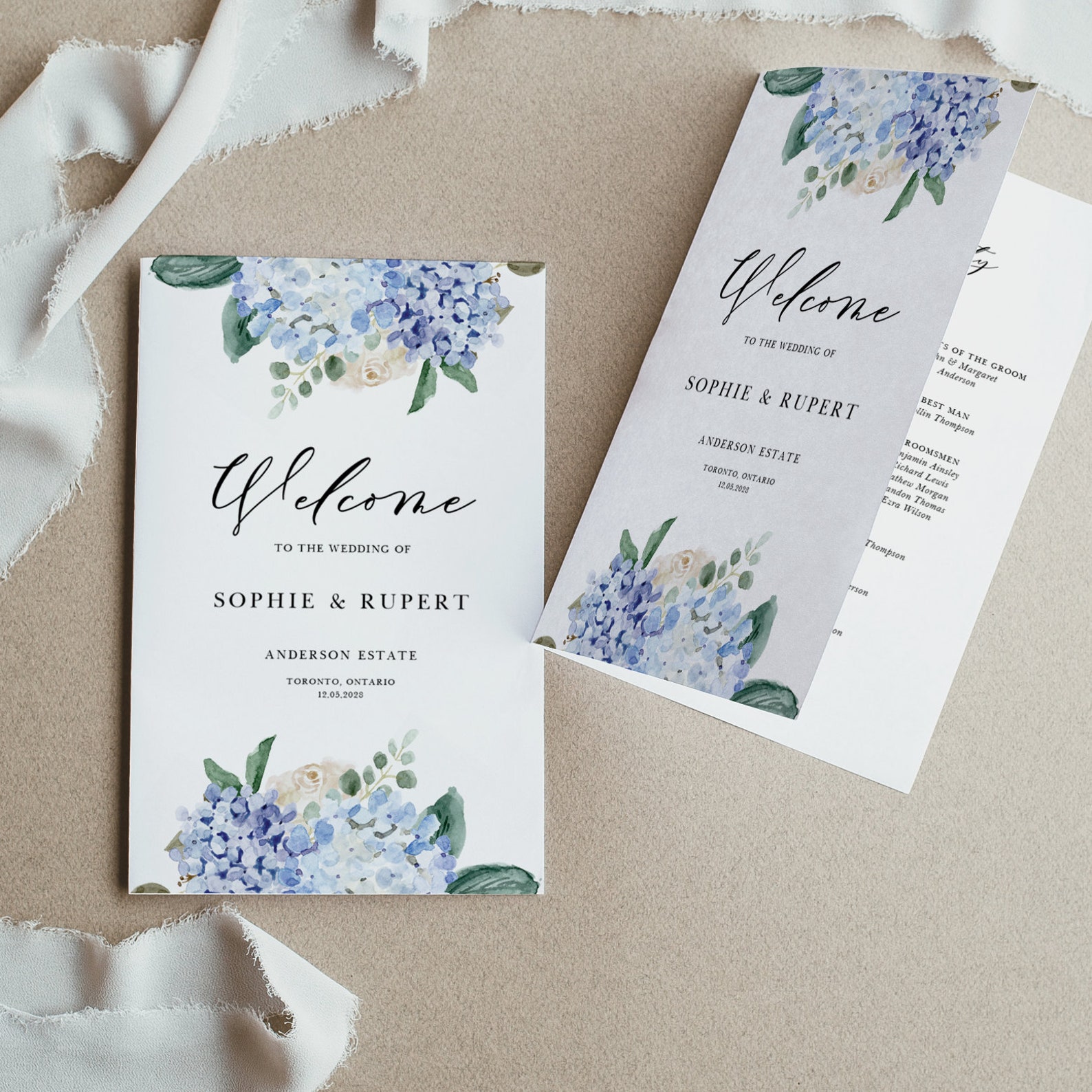 Printable Hydrangea Wedding Program Booklet Template - Blue Hydrangeas ...