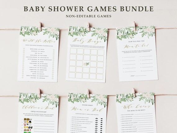 Watercolor Greenery Baby Shower Games Bundle 5x7 Printable - Etsy