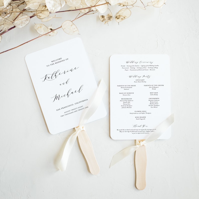 Wedding Program Fan Template Printable Editable Katherine - Etsy