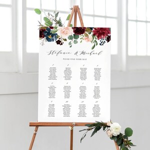 DIY Fall Wedding Seating Chart Template - Printable Watercolor Burgundy ...