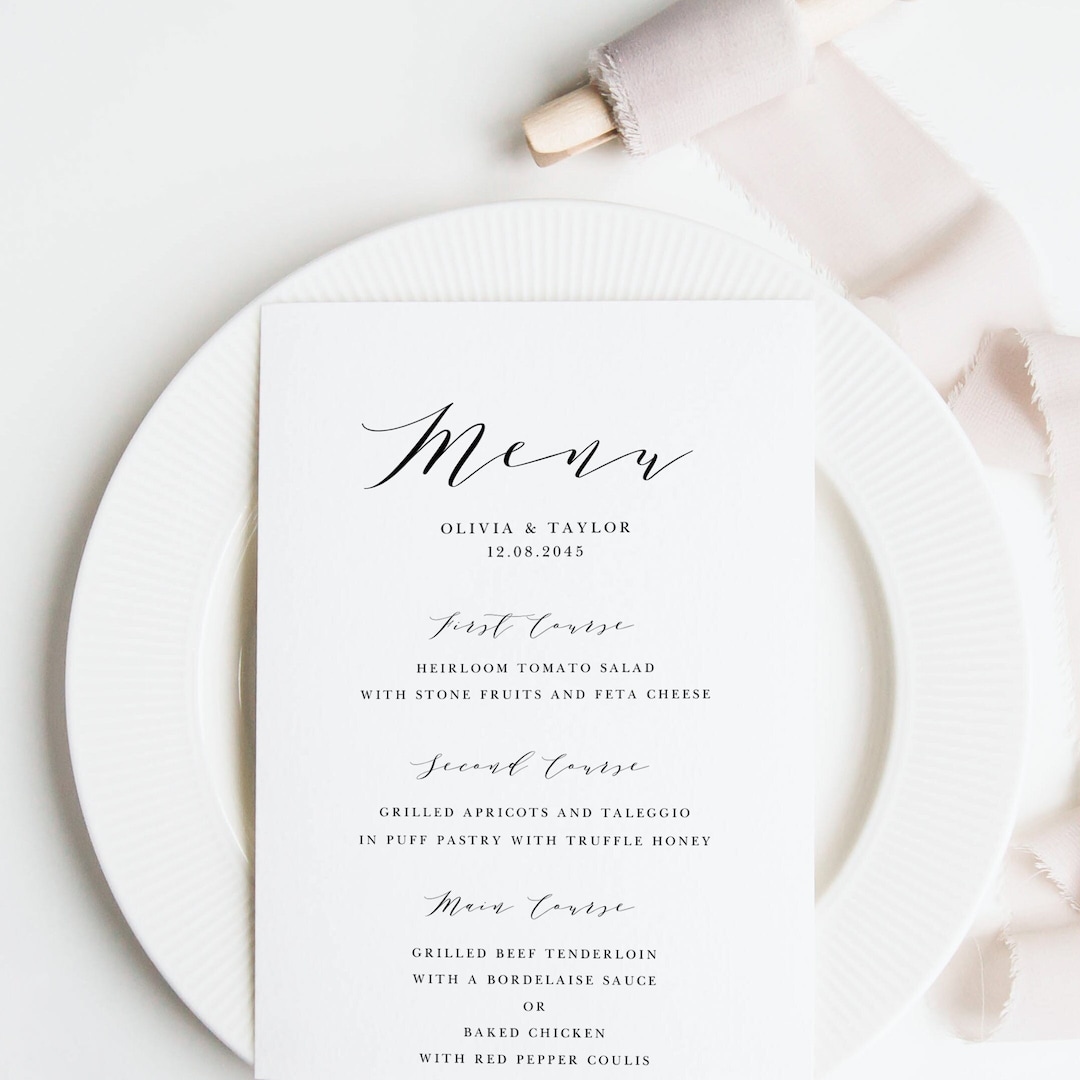 Printable Script Menu Card Template - 4x9 Elegant Katherine Script ...