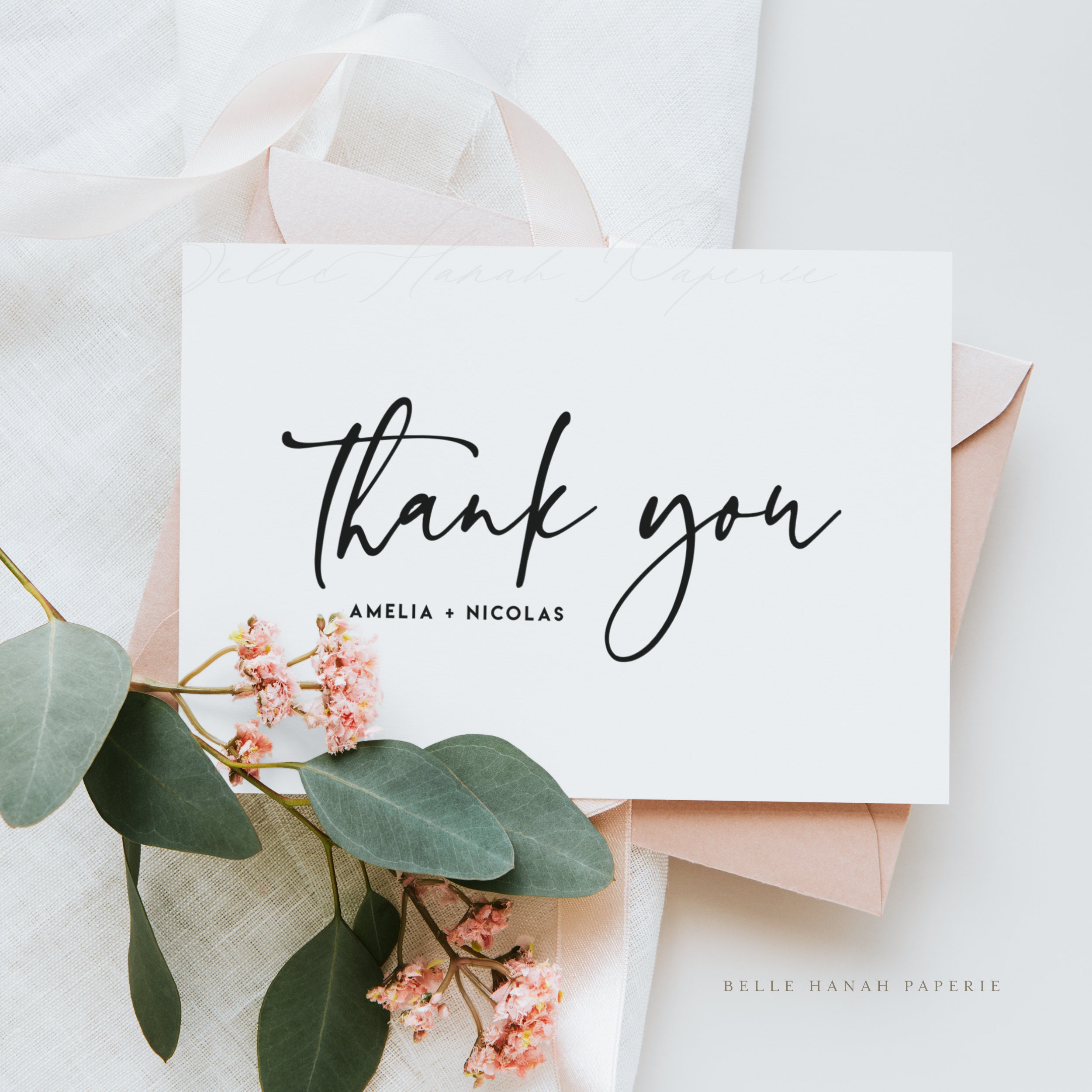 Printable Handwritten Script Wedding Thank You Card Template | Etsy