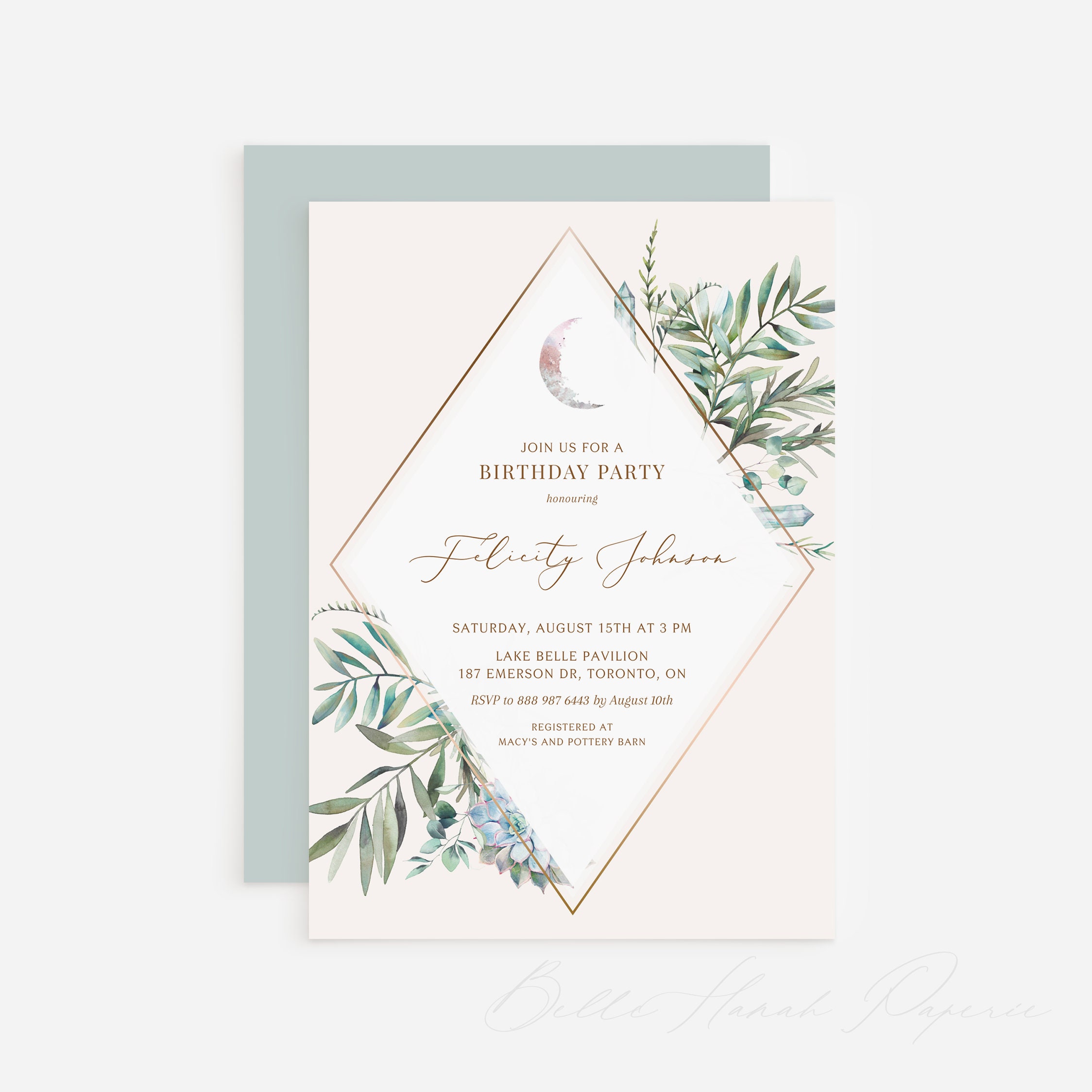 Printable Boho Birthday Party Invitation Template - Watercolor Greenery ...
